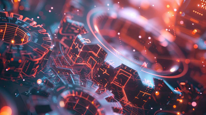 Abstract Tech Gears Spinning in a Digital Universe Stock Illustration ...