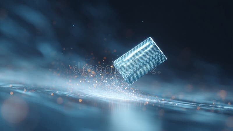 Abstract Tech, Glowing Circuit Card with Light Trails. Illustrates ...