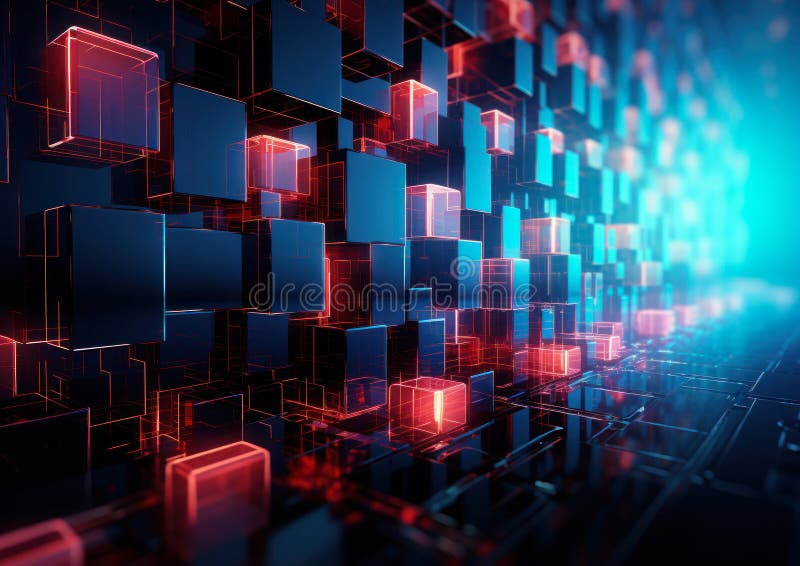 Abstract Tech Grid in Blue and Red Backlighting Accentuating the ...