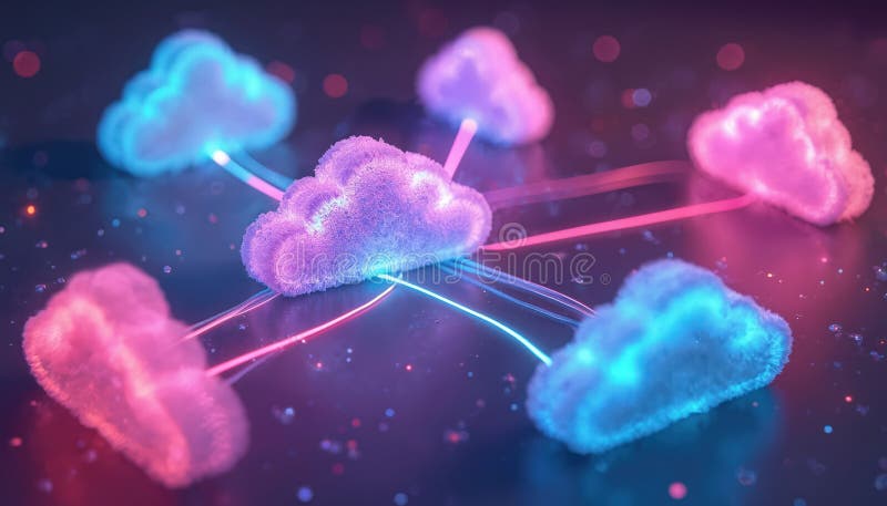 Abstract Tech Illustration of Cloud Computing Concept. Data Sharing Across Multiple Cloud ...