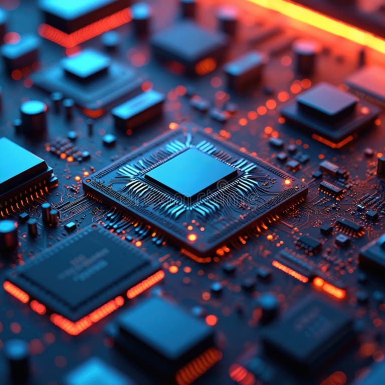 Abstract Tech Illustration of Computer Circuit Board, Processors ...