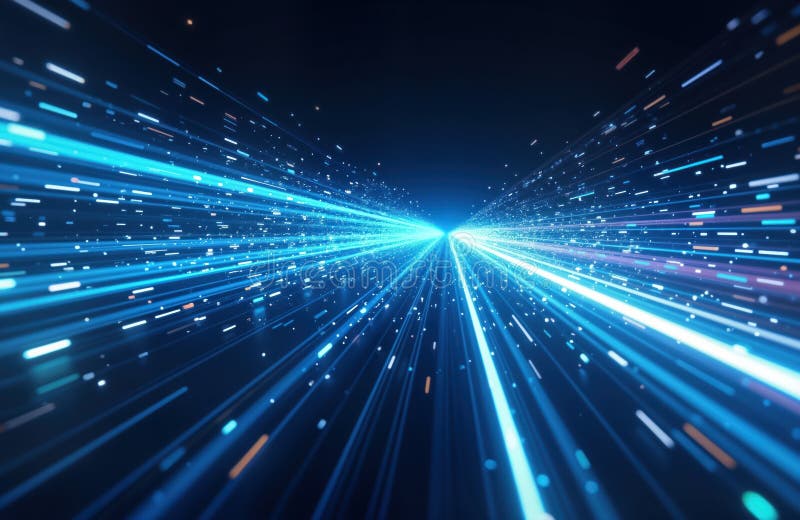 Abstract Tech Illustration Shows Dynamic Blue Lines, Dots. High-speed ...