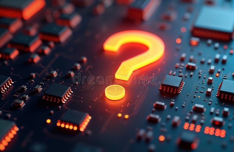 Abstract Tech Illustration Shows Glowing Question Mark on Circuit Board ...