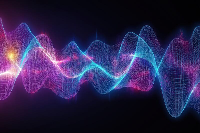 Abstract Tech Illustration Shows Sound Waves with Purple, Blue Glowing ...