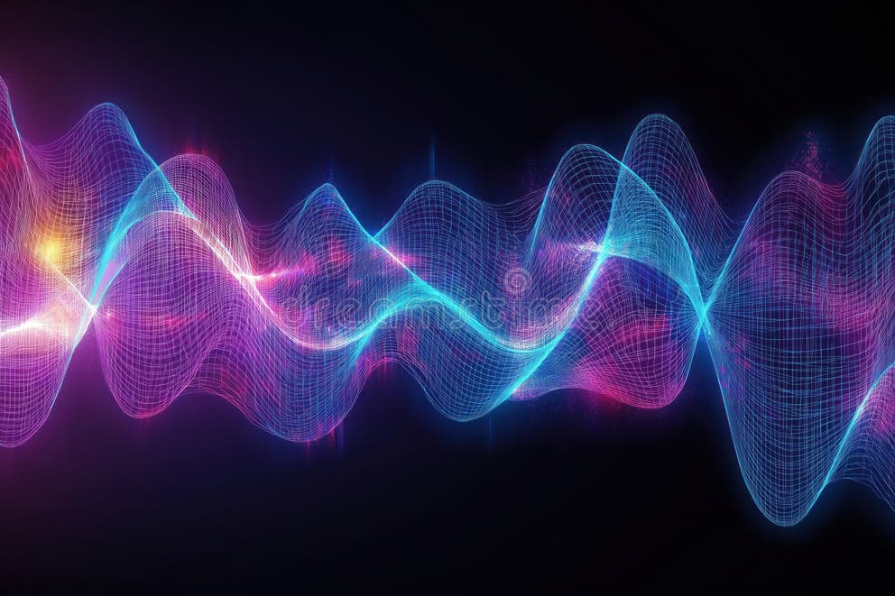 Abstract Tech Illustration Shows Sound Waves with Purple, Blue Glowing ...