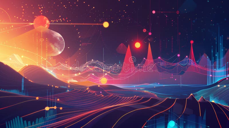 Abstract Tech Landscape with Data Elements, Symbolizing Information ...