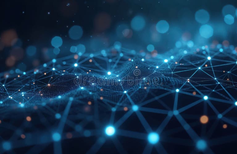 Abstract Tech Network Background with Dots, Lines. Interconnected Nodes Form Polygonal Mesh ...