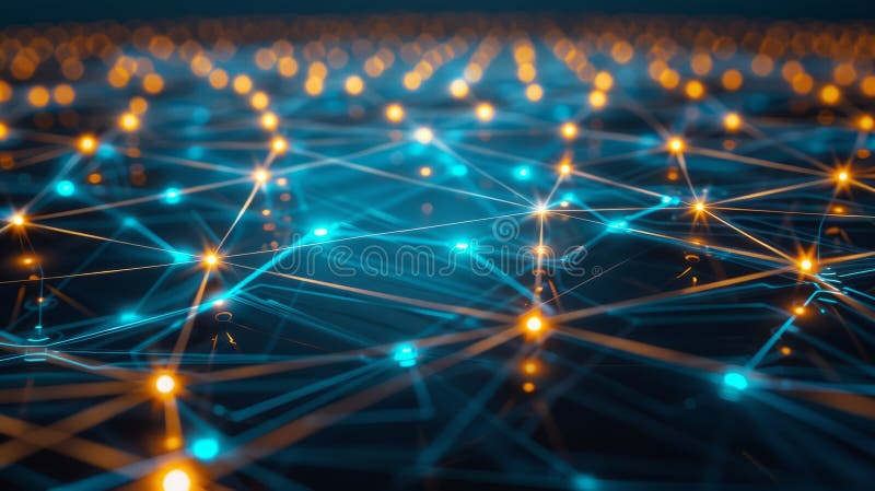 Abstract Tech Network: Glowing Nodes & Connections in Cyber Space. AI Neural Network, Blockchain ...