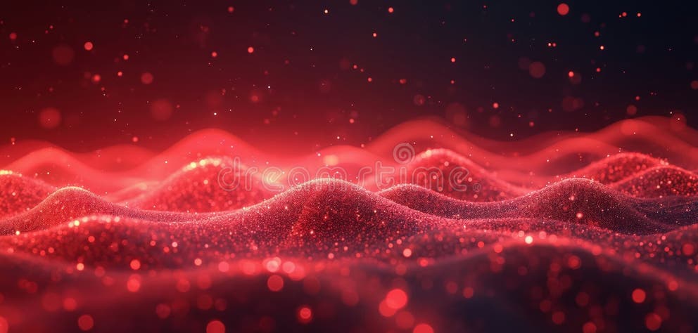 Abstract Tech Red Background with Digital Smooth Wave, Dynamic Network System. Artificial Neural ...