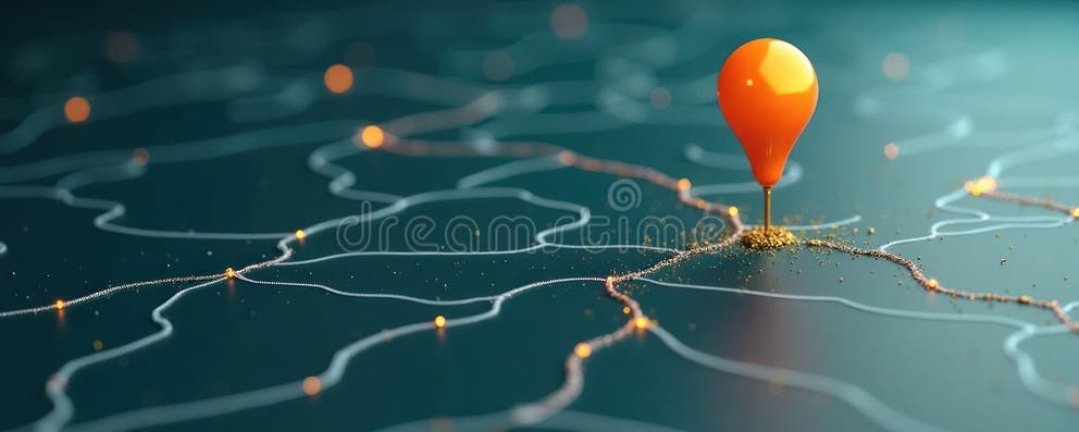Abstract Tech Roadmap Visualization. Orange Marker Pin Highlights ...
