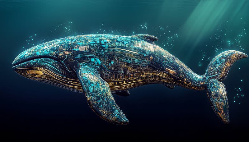 Abstract Tech-Style Whale with Dynamic Lines and Cool Tones Stock ...