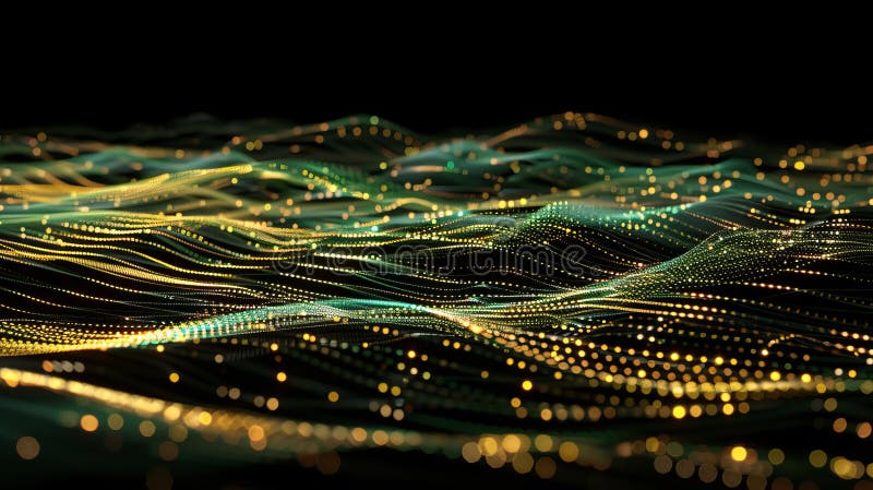 Abstract Tech Wave Background, Golden Data Stream Visualization ...