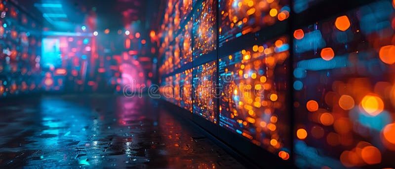 Abstract Tech Workspace with Digital Screens and Creatives Thinking ...