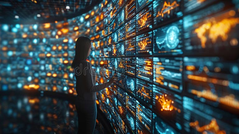 Abstract Tech Workspace with Digital Screens and Creatives Thinking ...