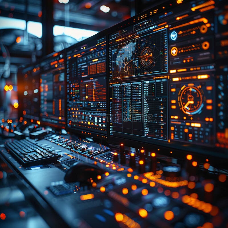 Abstract Tech Workspace with Digital Screens and Creatives Thinking ...