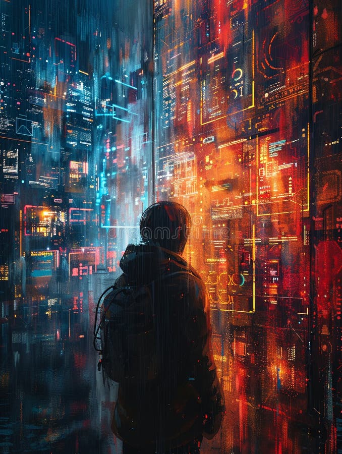 Abstract Tech Workspace with Digital Screens and Creatives Thinking ...