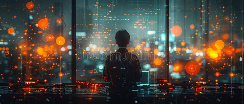 Abstract Tech Workspace with Digital Screens and Creatives Thinking ...