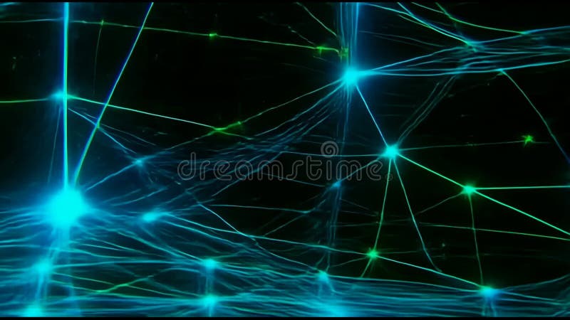 Abstract Technical Background. Plexus with Glowing Blue and Green ...