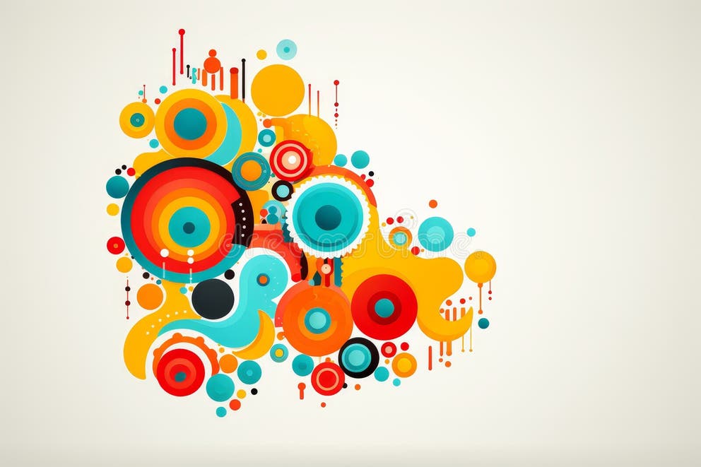 Abstract Technical Drawing with Bright Color Lines and Curves on a ...