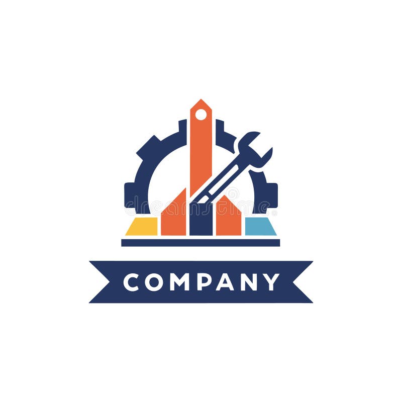 Abstract Technical Logo with Cogwheel, Wrench and Modern Building Stock ...