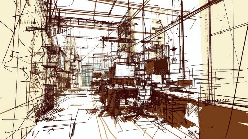 Abstract Technical Office Sketch Stock Image - Image of interior ...
