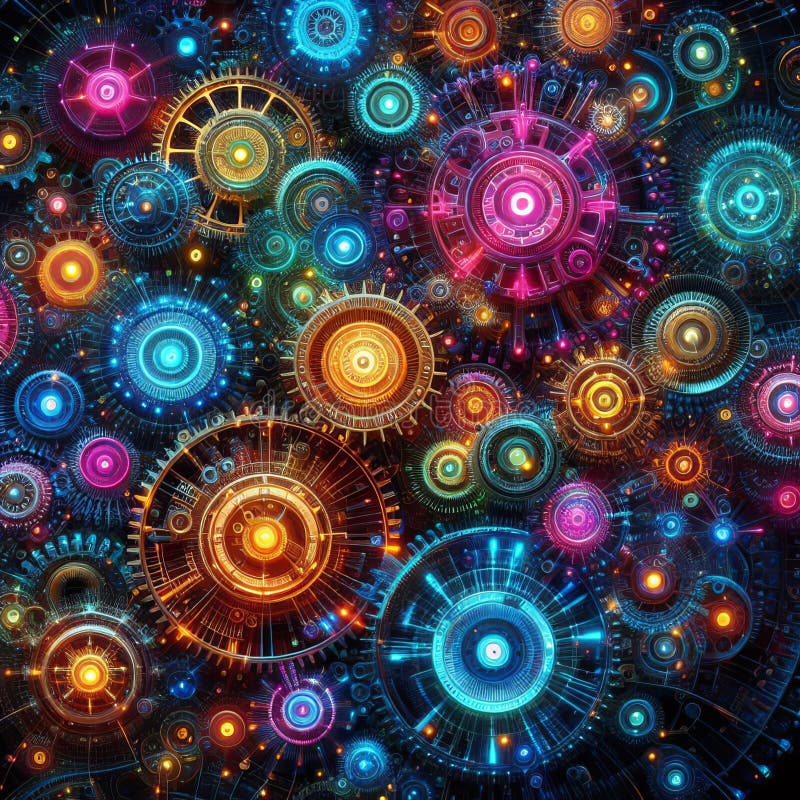 Abstract Technicolor Cogwheel Array Stock Photo - Image of machinery ...