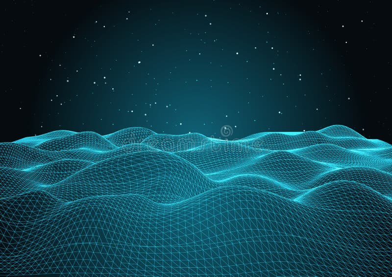 Abstract Techno Landscape of Flowing Low Poly Design Stock Vector ...