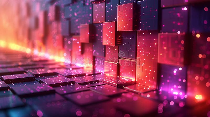 Abstract Technological Background with Block Structure. Red and Blue ...