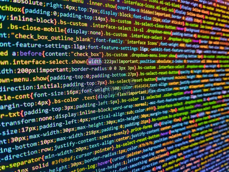 Html Css3 Source Code On Lcd Screen With Black Background Monitor Closeup Of Function Source