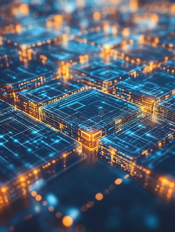 Abstract Technological Background with Glowing Circuit Patterns in Blue ...