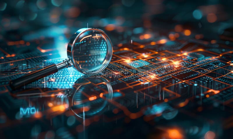 Abstract Technological Background with Magnifying Glass Symbol Stock ...