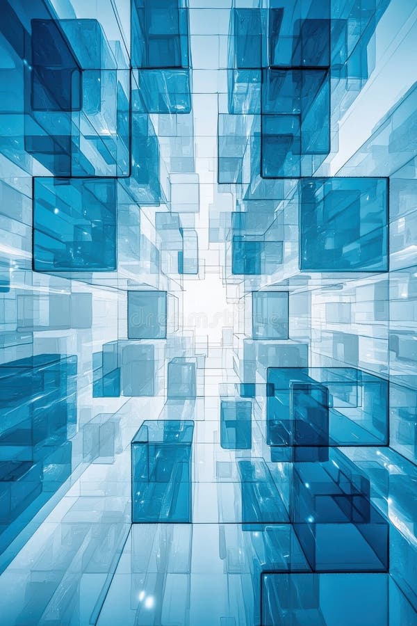 Abstract Technological Blue Background with 3D Transparent Cubes Stock ...