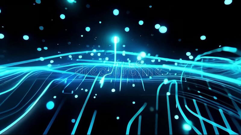 Abstract Technological Dark Blue Background, Moving Lines and Glow ...