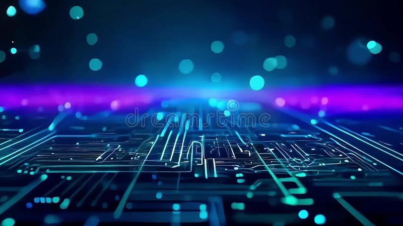 Abstract Technological Dark Blue Background, Moving Lines and Glow ...