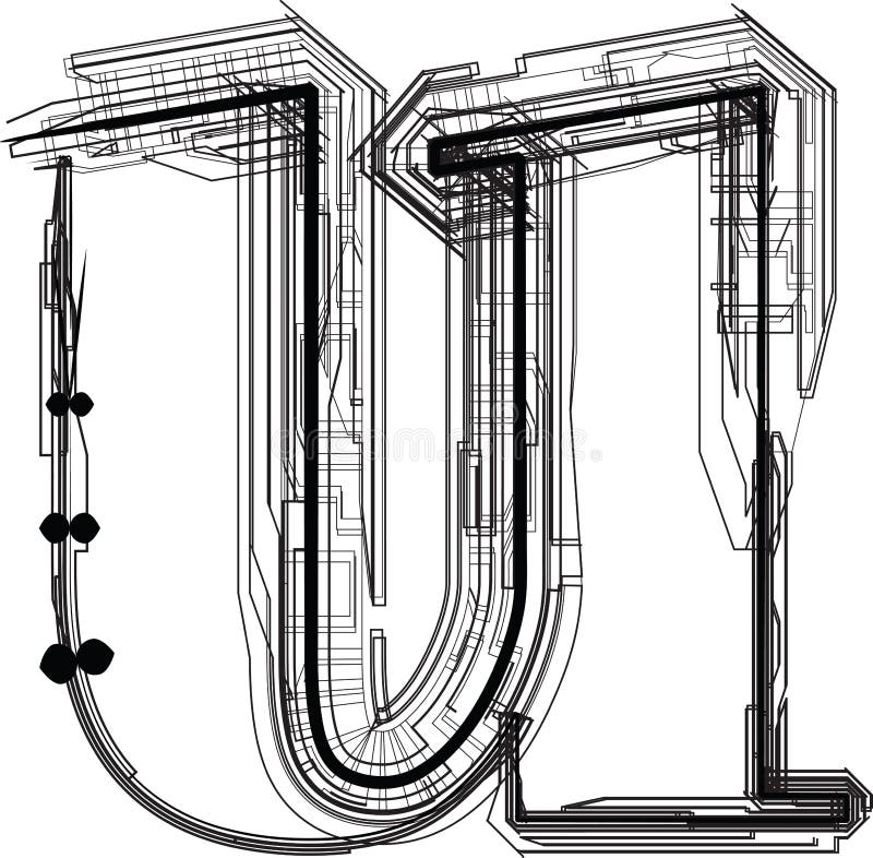 Technological Font. LETTER U Stock Vector - Illustration of brushed ...