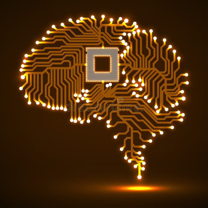 Abstract Technological Glowing Brain. Cpu Stock Vector - Illustration ...