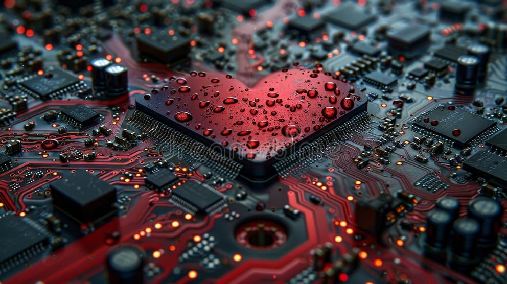 Abstract Technological Heart Chip with Complex Electronic Design on a ...