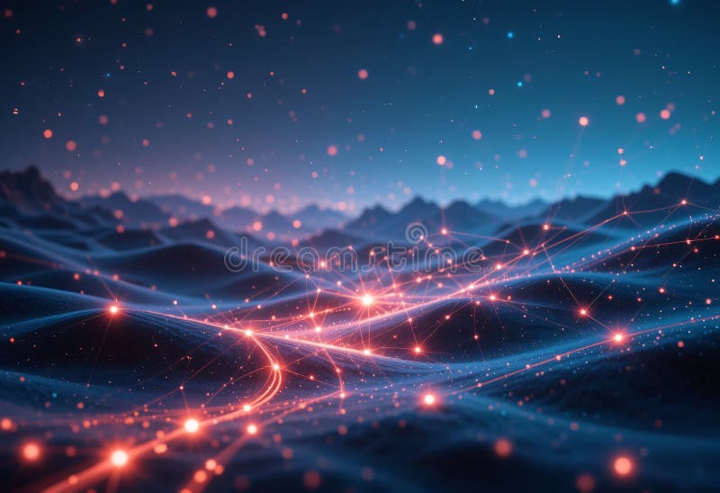 Abstract Technological Landscape with Network of Connections Stock ...