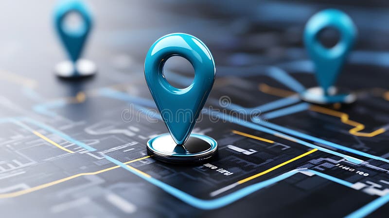 Abstract Technological Map Interface with Location Pins Stock ...