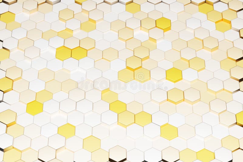Abstract Technological Yellow Hexagonal Background 3d Render. Wall ...