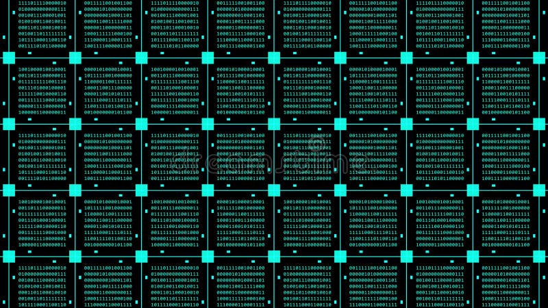 Abstract Technology Background Animation in 4K - Turquoise Blocks of Random Changing Binary Code ...