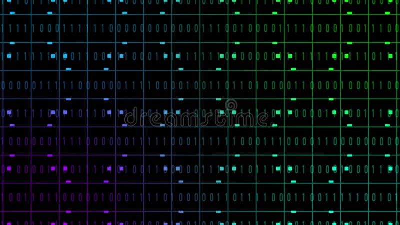 Abstract Technology Background Animation - Multicolor Blocks of Random Changing Binary Code ...