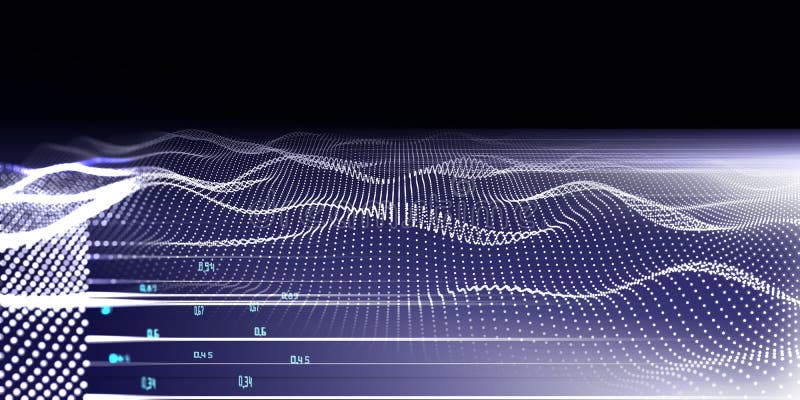 Abstract Technology Visualization of Wavy Grid Artificial Intelligence. Quantum Virtual ...