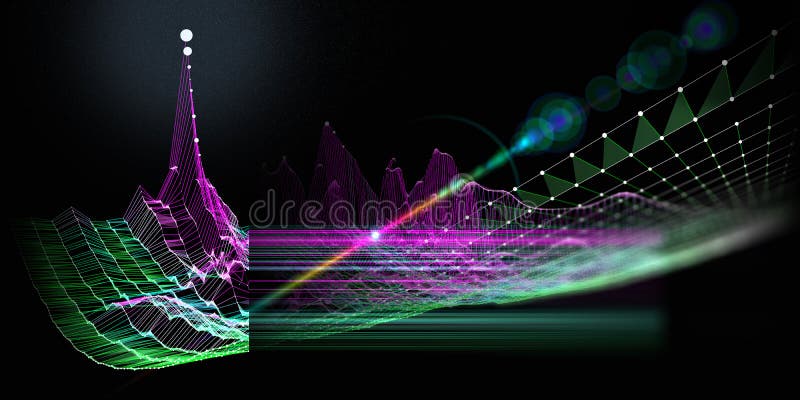 Abstract Technology Background with Bending Color Grid and Blurred Lines. Visual Presentation of ...