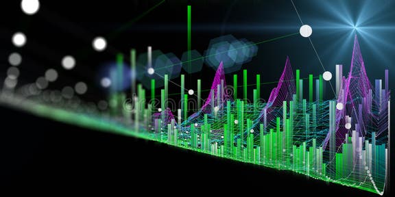 Abstract Technology Background with Bending Color Grid Data. Visual Presentation of Analytics ...