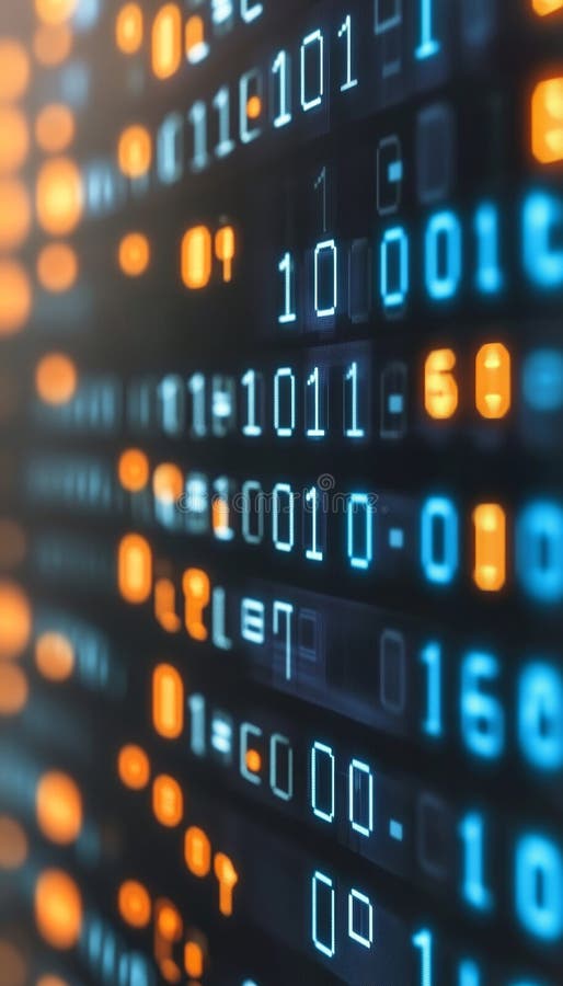 Abstract Technology Background, Binary Code Data Flowing on Computer Screen, Digital Information ...