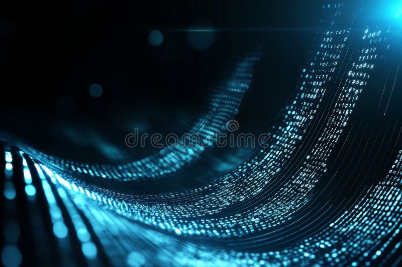Abstract Technology Background With Binary Code Flowing In A Wavelike