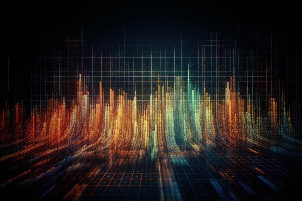 Abstract Technology Background with Binary Code and Grid. 3d Rendering ...