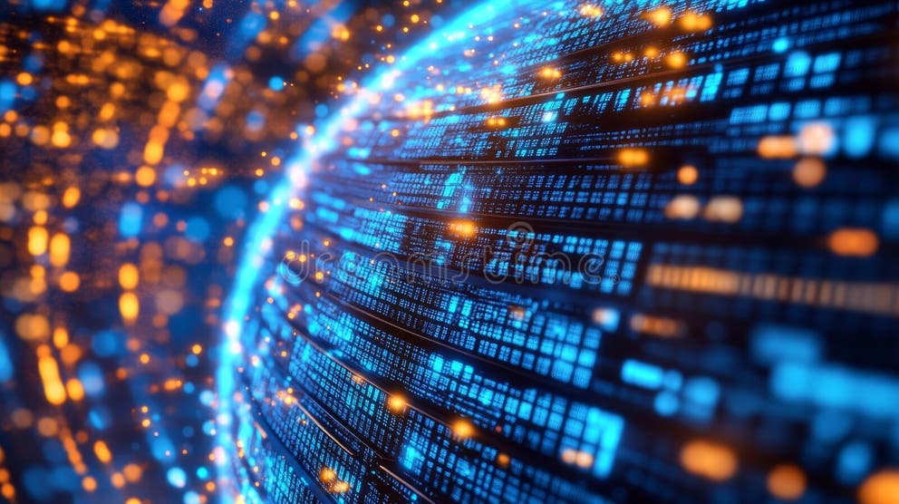 Abstract Technology Background Binary Code On Rotating Sphere Global Network And Big Data