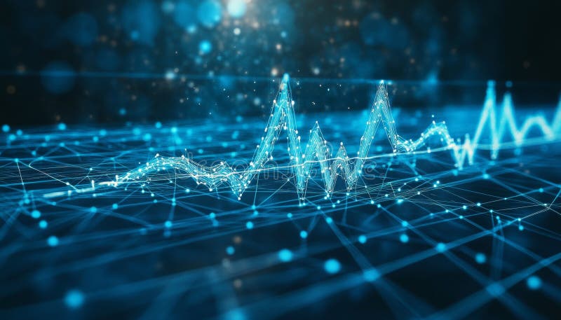 Abstract Technology Background Blue Data Flow Across Grid, Visualization of Digital Information ...